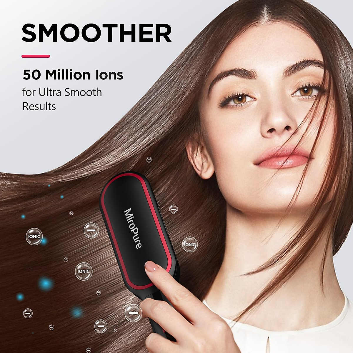 MiroPure Hair Straightener Brush, Hair Straightener Comb, 2-in-1 Ionic Straightening Brush with LCD Display, 13 Temperature Settings 30s Fast Even Heating Dual Voltage, Anti-Scald