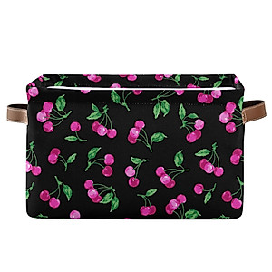 Emelivor Cherry Storage Basket Bins Decorative Toy Laundry Basket Organization with Handles for Pet Books Clothes Makeup Nursery Closet Office,1 pcs