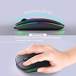 Atrasee Dual Mode LED Wireless Bluetooth Mouse for Laptop, Slim Rechargeable RGB Computer Mice (USB 2.4G + Bluetooth 5.1), Ergonomic PC Gaming Mouse w/ 3 Adjustable DPI, for Laptop MacBook Pro, Black