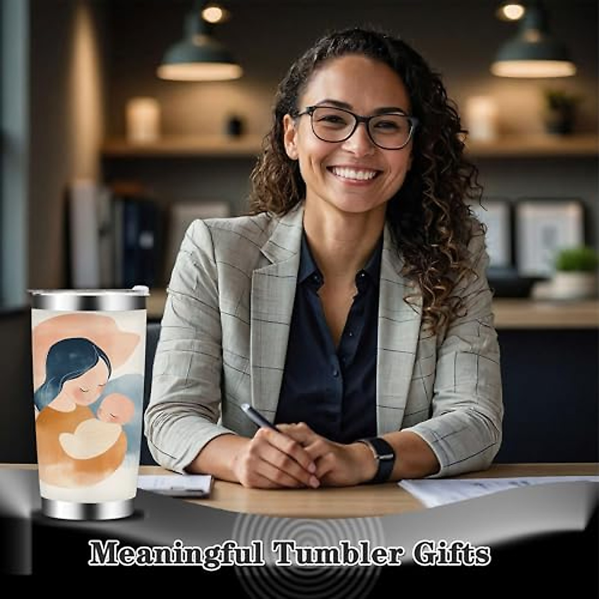 FOCIUZTA 20oz Whimsical Maternal Illustration Tumbler with lid, Travel Coffee Cup, Ideal for Easter, Mother Day, and birthday gifts