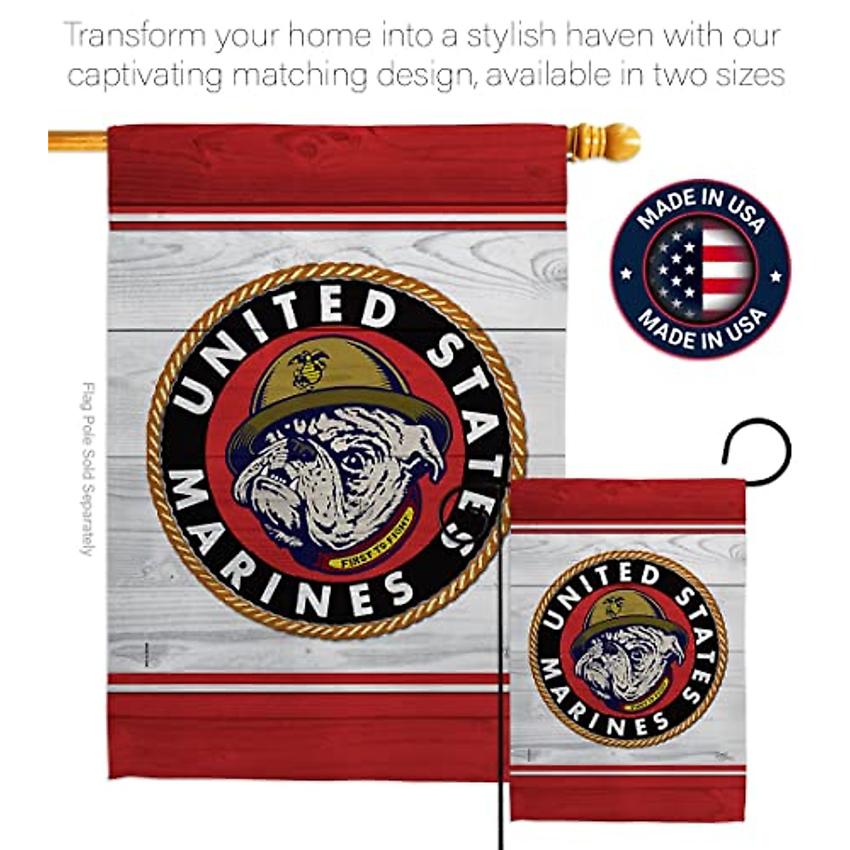 Breeze Decor Marine Bulldog Garden Flag Armed Forces Corps USMC Semper Fi United State American Military Veteran Retire Official House Decoration Banner Small Yard Gift Double-Sided, Made in USA