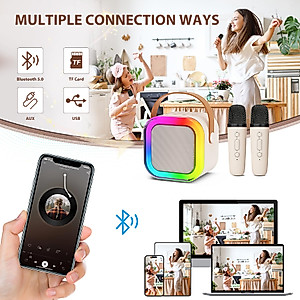 Fede Karaoke Machine for Kids Adults, Mini Karaoke Machine with 2 Wireless Microphones, Portable Bluetooth Speaker with Voice Changing Effects & LED Lights, Best Gifts Toys for Girls and Boys