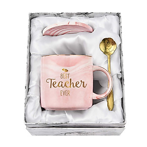 Maustic Teacher Coffee Mug for Women Best Teacher Ever Coffee Mug Teacher Appreciation for Teachers Women Teacher Pink 12 Ounce with Box Packing Spoon and Coaster