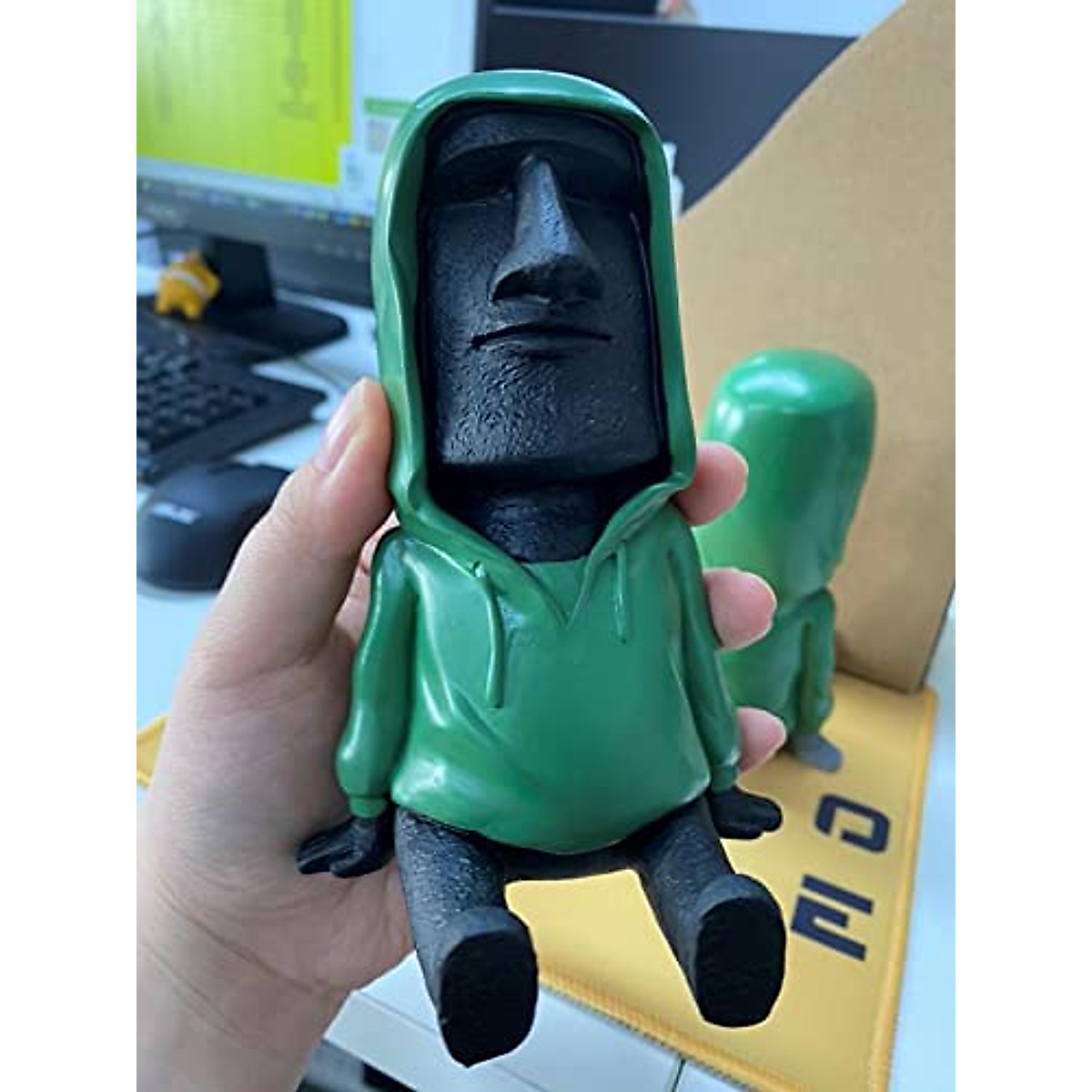 ZKSYLSM Easter Island Moai Statue Decor,Resin Imitation Stone Statue Figurine Sculpture,Pen Holder, Mobile Phone Holder,Decor Desktop,Bookshelf,Tabletop (Black)