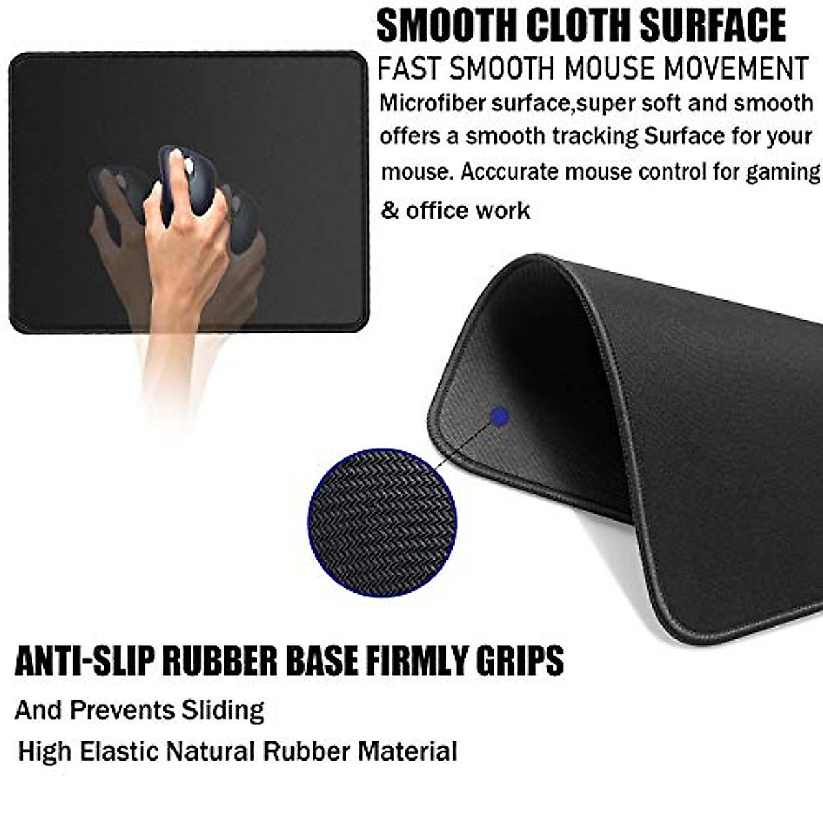 AREYTECO Black Mouse Pad 2 Pack, Mouse Pads, 11.8"x9.8"x0.12" 30% Medium Mouse Pad, Updated Durable Cloth Black Mouse Pad, Non-Slip Rubber Base Waterproof Mouse Pad for Laptop, Office, Home, Gaming