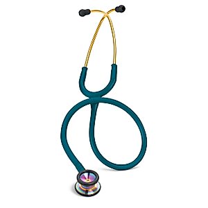 3M Littmann Classic II Pediatric Stethoscope, 2153, Stainless Steel Rainbow-Finish Chestpiece, 28" Caribbean Blue Tube, Brass Stem, and Headset
