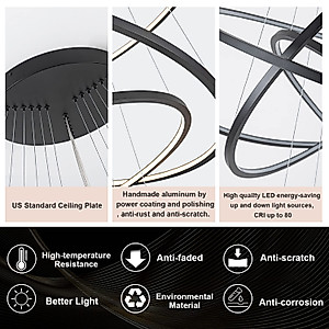 ROYAL PEARL Led Chandeliers Modern 7 Rings Black Chandeliers Large High Ceiling Chandelier Contemporary Foyer Chandelier for Dining Room Living Room Staircase Entryway, 3000K 4000K 6000K