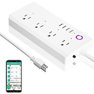 Smart Power Strip, WiFi Surge Protector, Voice Control Compatible with Alexa & Google Assistant, 4 AC Outlets 4 USB Port, APP Individual Control, Timer Schedule