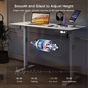 RRTECHFORU Electric Standing Desk, Adjustable Height Stand up Desk, Sit Stand Home Office Desk with Splice Board (White, 48")