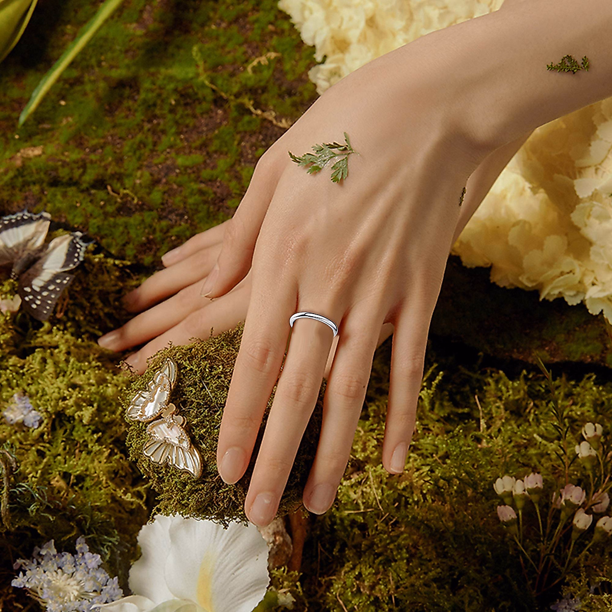 JOERICA 925 Sterling Silver Rings for Women Adjustable Feather Ring Statement Leaf Ring Open Stackable Plain Wedding Band Ring