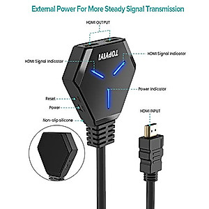 HDMI Splitter 1 in 2 Out, TOPYIYI 4K HDMI Splitter for Dual Monitors with Pigtail HDMI Cable, HDCP1.4 Bypass, Supports 4K@30Hz 3D 1080P for Xbox PS4 PS3 Blu-Ray Player Fire Stick Cable Box