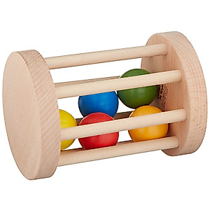 Montessori Ball Cylinder Rolling Drum - Wooden Rattle Rolling Toy - Crawling Toy for Babies 6-12 Months