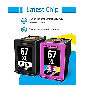 67 67XL Ink Cartridges Remanufactured Ink Cartridge for HP 67 XL 67XL Combo Pack for Envy 6055e 6055 6052 6075 Envy Pro 6455e 6455 6475 6452 6458 DeskJet 4155 2755e 2755 4052 (1 Black, 1 Tri-Color)