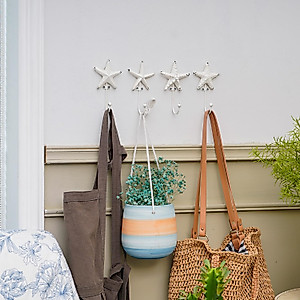SOFFEE DESIGN Set of 4 Resin White Beach Starfish Coat Hooks, Starfish Retro Friction Process, High Load-Bearing, for Holiday Cottages, Seaside Cottages, Children's Rooms