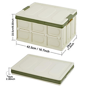 Phyllia Foldable Storage Boxes with Lids, 3 Pack Collapsible Plastic Storage Bins Organizer Containers Baskets Cub with Cover,Stackable Utility Crates Storage Box (Green, 30L)