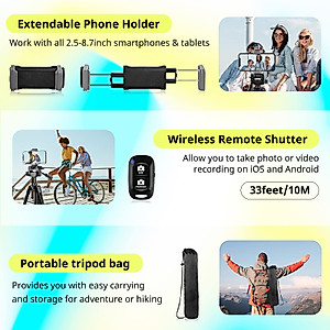 Sensyne 64" Camera Tripod Stand, Versatile Phone & iPad Tripod with Wireless Remote and 2-in-1 Phone Holder for Selfie/Video Recording/Photo/Live Stream/Vlog