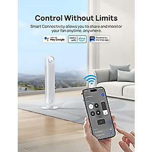 Dreo Tower Fan with Remote, Smart Oscillating Quiet Fans for Bedroom, Bladeless Standing Cooling Floor Fan with WiFi Voice Control Blow Cold Air, 4 Modes, 4 Speeds, 8H Timer, Works with Alexa/Google