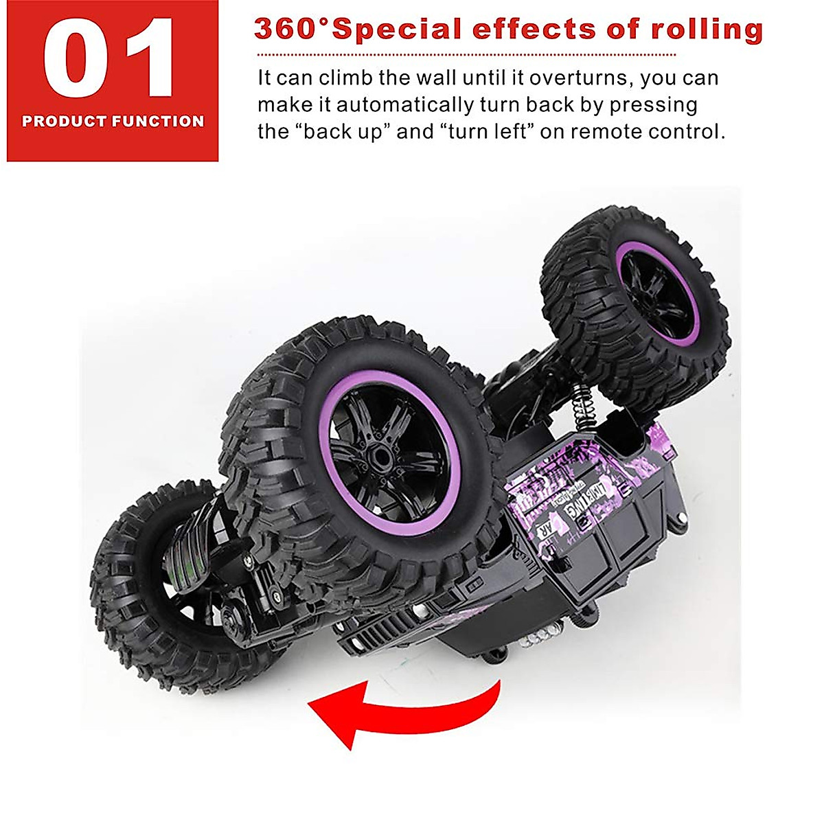 Simccppley Remote Control Car Pink 360° Stunt Tumbling Waterproof Monster Truck, Can Control The Toy