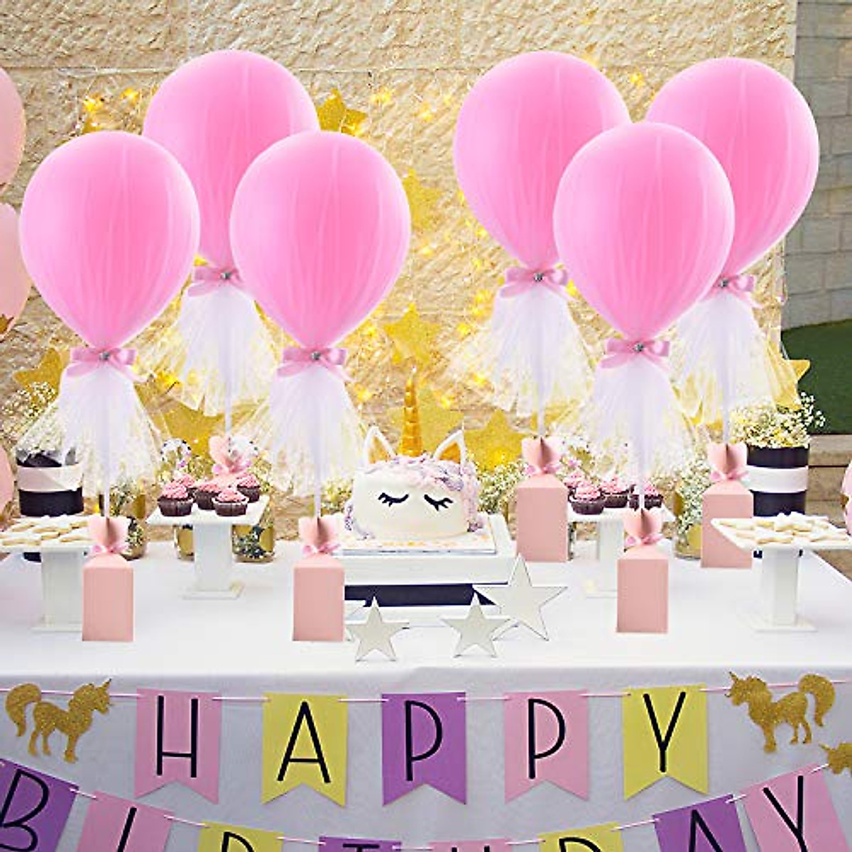 Pink Tulle Tutu Balloons with Candy Box for Baby Shower Centerpieces Girls Butterflies Birthday Party Wedding Table Decorations, with Inflate Balloons Pump, 6 Packs