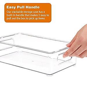 Moretoes 6 Pack Plastic Kitchen Pantry Cabinet, Clear Organizing Bins with Handles, Stackable Clear Storage Bins for Fruit, Yogurt, Shelf, Drawer- Food Safe,10 Inch Long