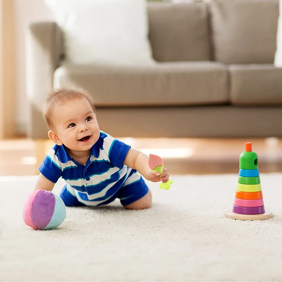 5 PCS Baby Teething Toys, Bagvhandbagro Soft Fruit Teething Toys for Babies 0-6 Months 6-12 Months, Silicone Baby Teethers Stick Freezer Safe for Infants and Toddlers