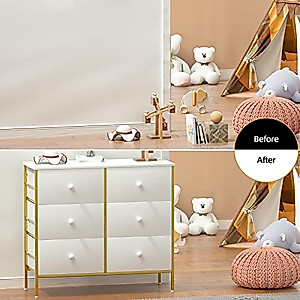 Visionwards White Dresser for Bedroom, Baby Dresser for Kids Bedroom, 6 Drawer Storage Chest,Fabric Storage Tower for Nursery Hallway Office, Wooden Top, White