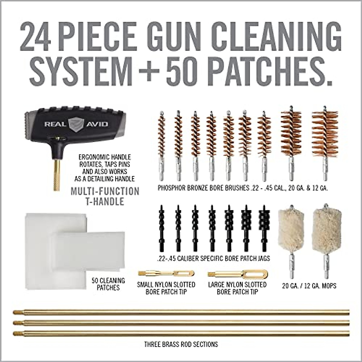 Real Avid Gun Boss Pro Universal - Cleaning Kit For All Guns 12 and 20 gauge shotguns, 45, 40, 357, 38, 380, 9MM, 30, 308, 7.62, 270, 7MM, 243, 260, 6.5MM, 223, 556 Model:AVGBPRO-U