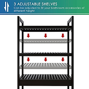 SMIBUY Bathroom Storage Shelf, Bamboo Over-The-Toilet Organizer Rack, Freestanding Toilet Space Saver with 3-Tier Adjustable Shelves (Black)