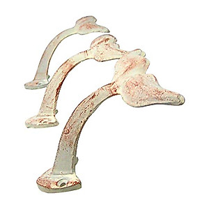 Rustic White Cast Iron Whale Tail Wall Hooks, 4 1/2 Inches, Set of 3