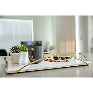 White Marble Tray - Ottoman Tray - Serving Tray with Handles - Decorative Tray - Breakfast Bed Tray - Coffee Table Tray