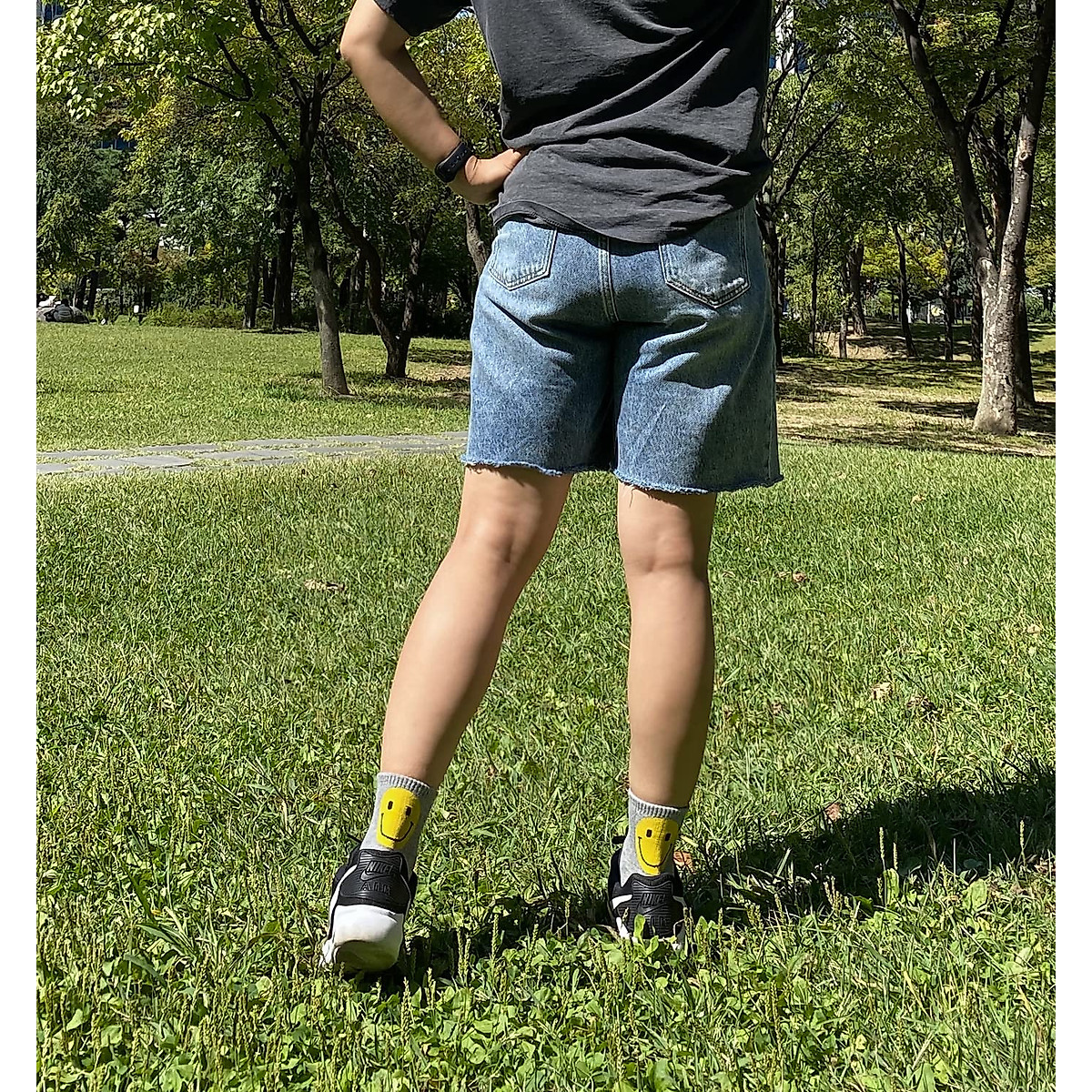 holawit Happy Face Fun Design Positive Smile Back Point Quarter Socks 4P Set