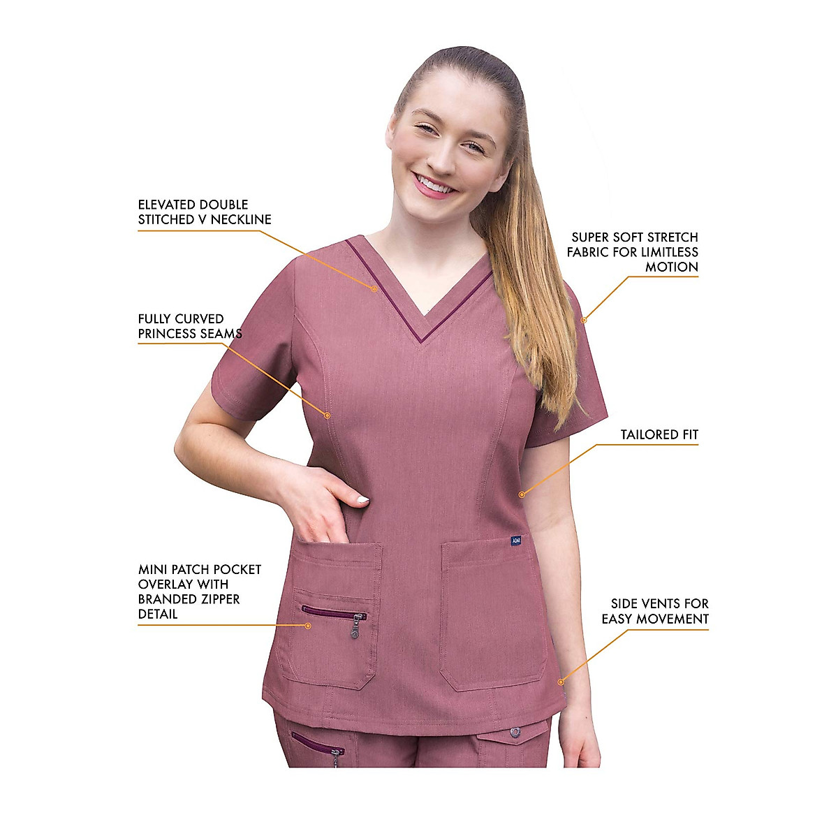 Adar Uniforms, Pro Heather Scrubs for Women - Elevated V-Neck Scrub Top - P4212H - Heather Wine - L