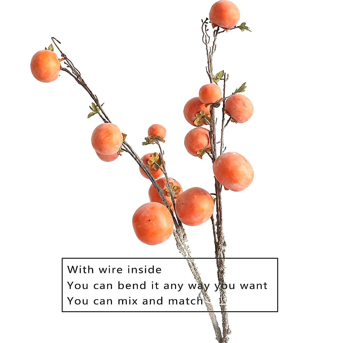Junzixiao Artificial Persimmon Tree Branches Fake Fruit Home Wedding Decor Artificial Flowers Garden Hotel Office Home Farmhouse Decor One Branch per Pack (Orange, 35.43)