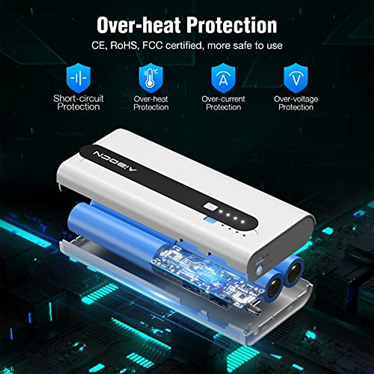 Aibocn Power Bank 10,000mAh Phone Portable Charger with Flashlight (White+Black)