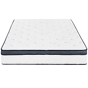 PrimaSleep 12 inch Euro Top Spring Mattress,White,Comfort Layers,Dark Green Piping, (Queen)