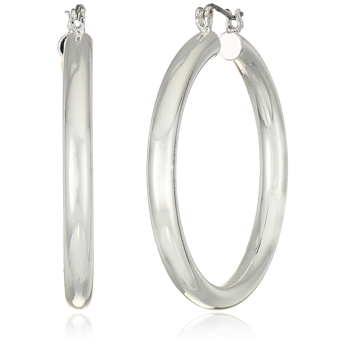 NINE WEST Women's Silver Round Tube Hoop Earrings