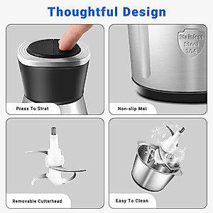 Meat Grinder Electric, AMZCHEF 500W Food Processor with Stainless Steel Bowl (8 Cup) & 2 Speed Modes, Meat Vegetable Chopper Electric with 4 Sharp Blades for Family & Baby Use