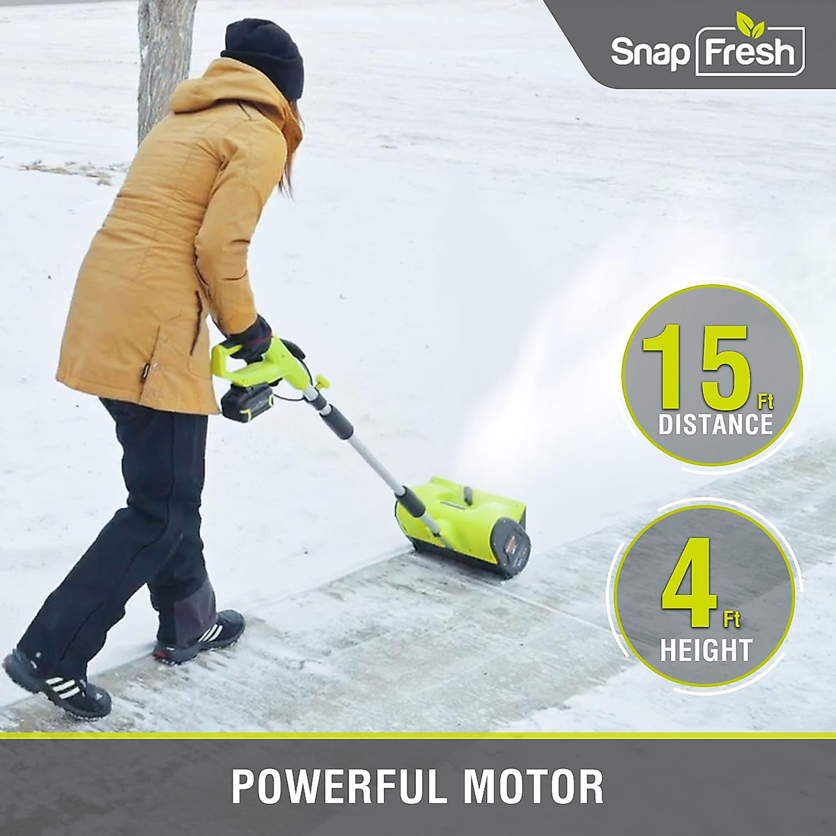 SnapFresh 20V Snow Shovel Cordless,12” Electric Snow Thrower kit,Adjustable Handle, Directional Plate, Handheld Battery Powered Snow Thrower for Driveway Clearing,4.0Ah Battery & Fast Charger Included