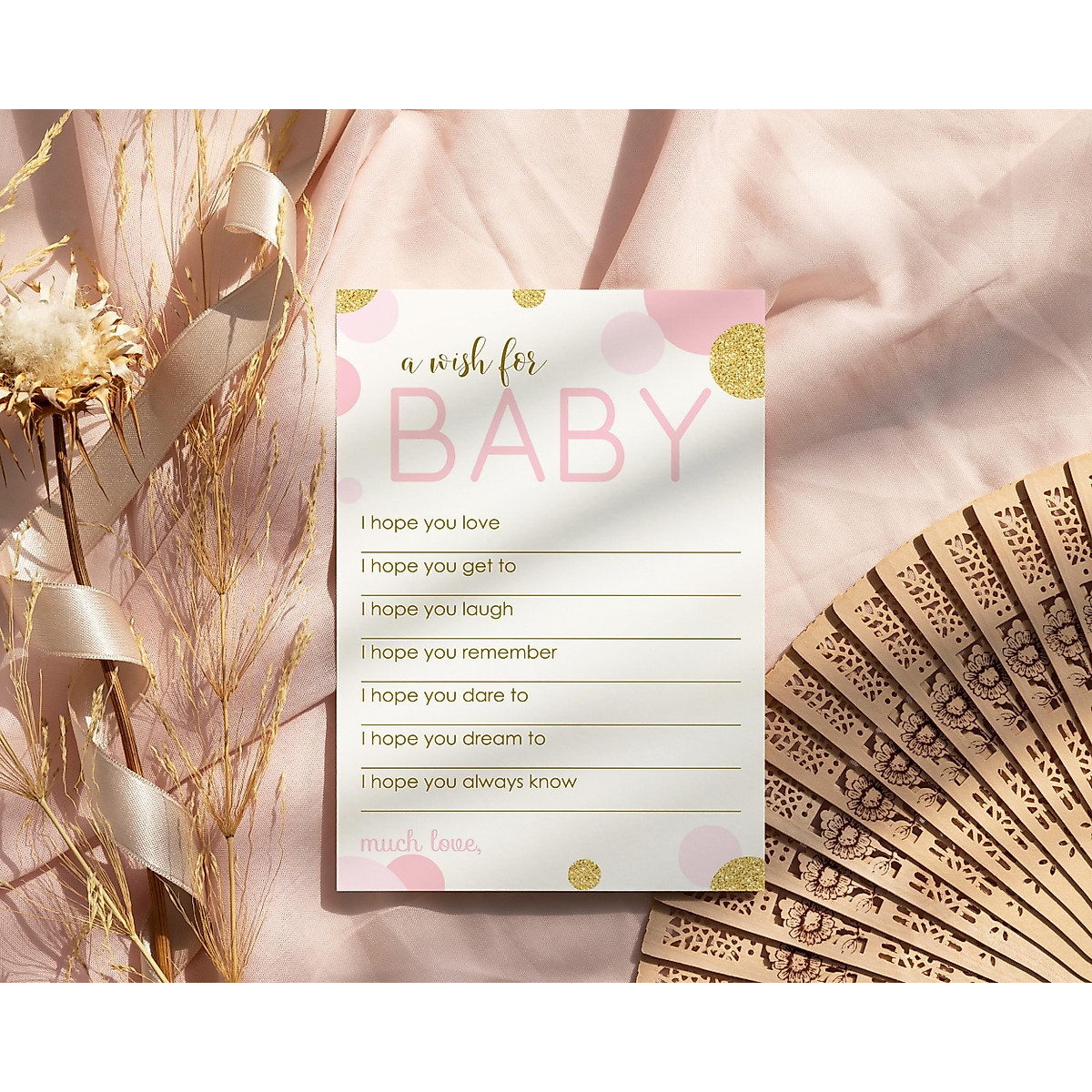 Pink and Gold Wishes for Baby, 20 Pack – Cute Words of Wisdom for Baby Girl, Baby Shower Game Planning, Guest Book Alternative, Parents Keepsake Activity, Wishing Well Birthday Ideas
