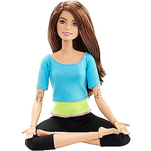 Barbie Made to Move Fashion Doll with Brown Hair Wearing Blue Color-Blocked Top & Yoga Leggings, Flexible with 22 Posable "Joints"