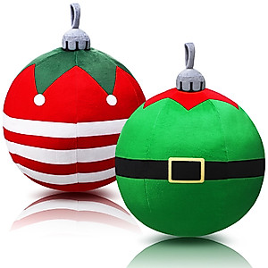 Cinnvoice 2 Pcs Christmas Bell Pillow 9.8 Inch Xmas Round Throw Pillow Elf Balls Velvet Pillows Christmas Home Gift Holiday Decor Cushion for Couch Chair Bed Bedroom Living Room Decoration