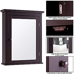 Casart Bathroom Mirrored Wall-Mounted Cabinet, Multipurpose Storage Medicine Cabinet with Single Door & Adjustable Shelf for Bathroom and Bedroom