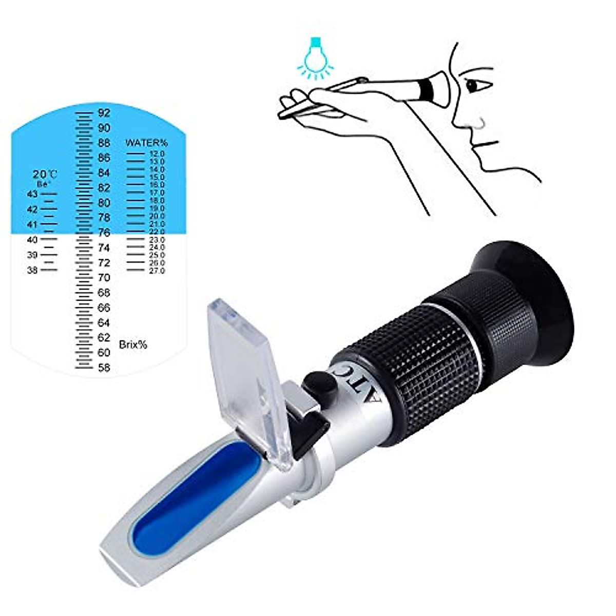 Honey Refractometer with ATC - Tiaoyeer Refractometer for Honey Moisture, Brix and Baume, 58-90% Brix Scale Range Honey Moisture Tester (Honey Refractometer)