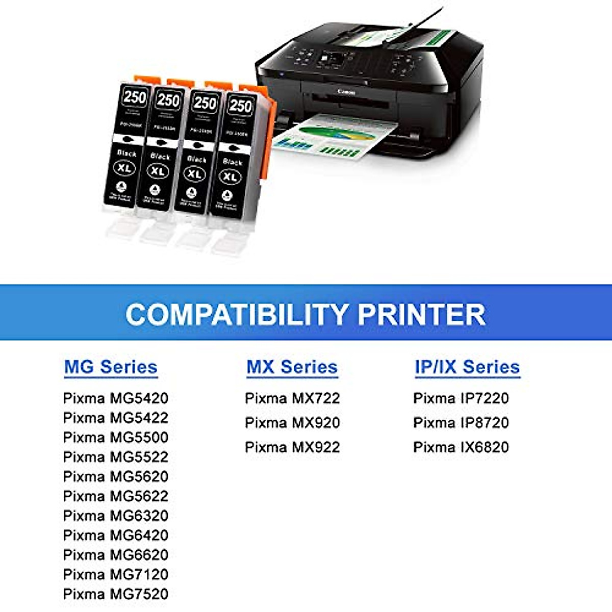 Arthur Imaging 250XL Pigment Black Compatible Ink Cartridge Replacement for Canon PGI-250XL PGI 250 XL PGBK to use with PIXMA MX922 MX722 MG5420 MG5520 MG5620 MG6320 MG6620 iP8720 (Black, 8-pk)