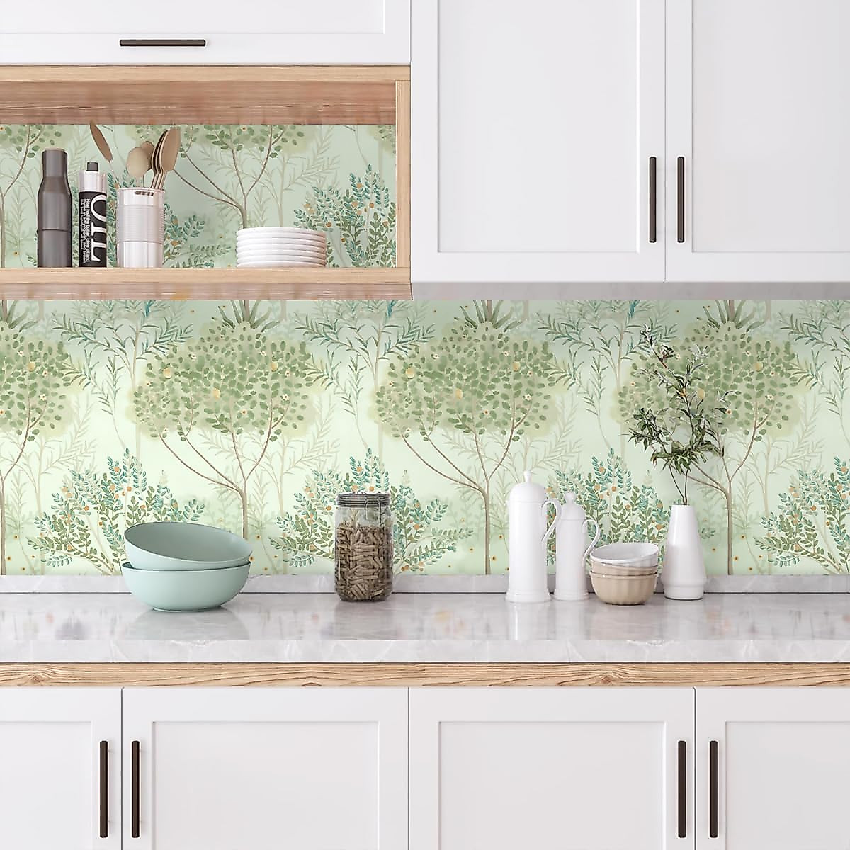 Livebor Floral Peel and Stick Wallpaper Green Floral Contact Paper 17.7inch x 118.1inch Tree Wallpaper Peel and Stick Green Floral Wallpaper for Bedroom Self Adhesive Removable Wall Paper Decorative