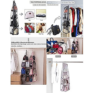 Hanging Bag-Cloth Dual Sided Hanging Storage Bags for Bags, with 360° Rotating Metal Hanger (Pink(8 Grids))