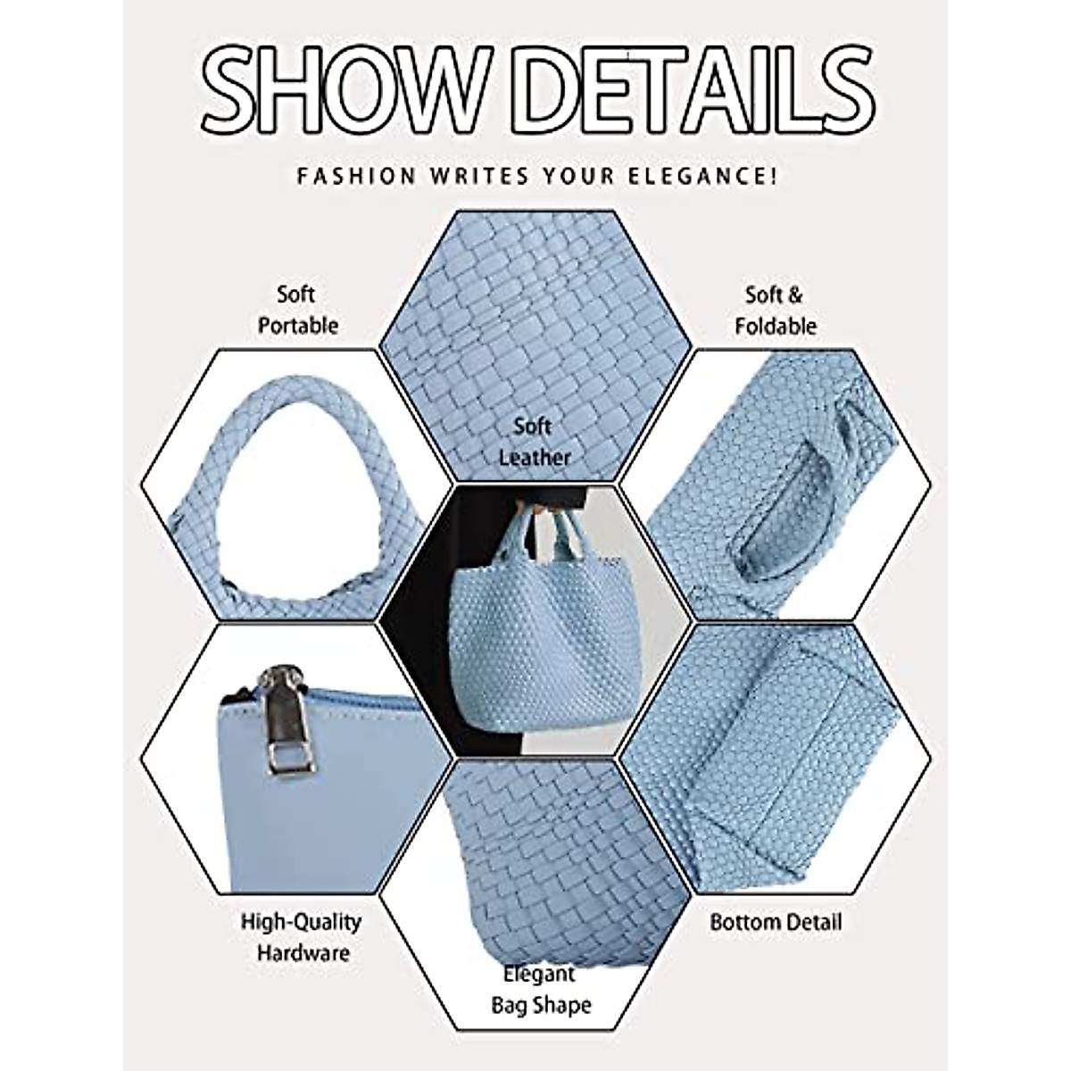 Large Woven Tote Handbags Women Vegan Leather Shoulder Top-Handle Travel Tote Bag Fashion Lady Underarm Shopper Bags + Purse Blue
