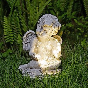 JIAJIAMEI Garden Angel Statues Outdoor Decor Solar Ball Lights Decorations for Yard Porch Lawn Pool Patio Backyard Path Fence Home Gardening Gifts