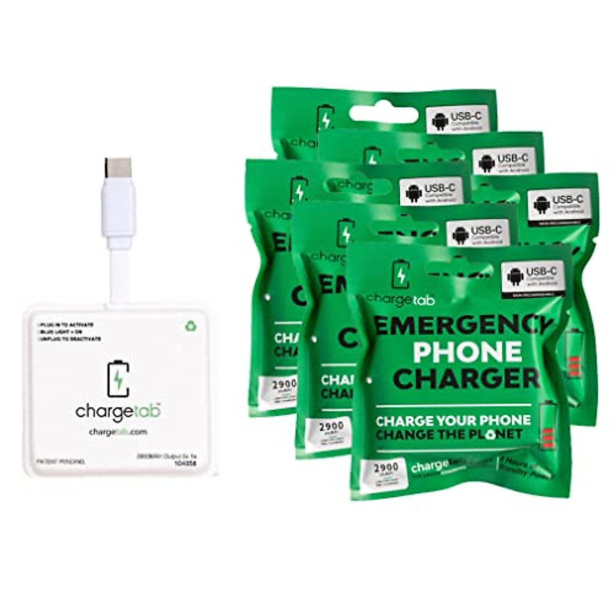 ChargeTab Emergency Portable USB-C Charger – Pre-Charged 3000mAh, Slim & Light, 2-Year Shelf, Compatible w/iPhone 15/16 & Android USB-C Devices (6 Pack)