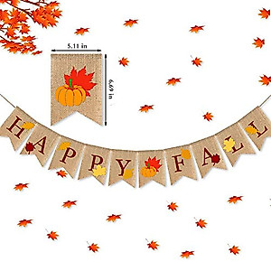 Happy Fall Pumpkin Burlap Banner, Borogo Thanksgiving Fall Happy Fall Burlap Banner Harvest Home Decor Bunting Flag Garland Party Thanksgiving Day Fireplace Decoration